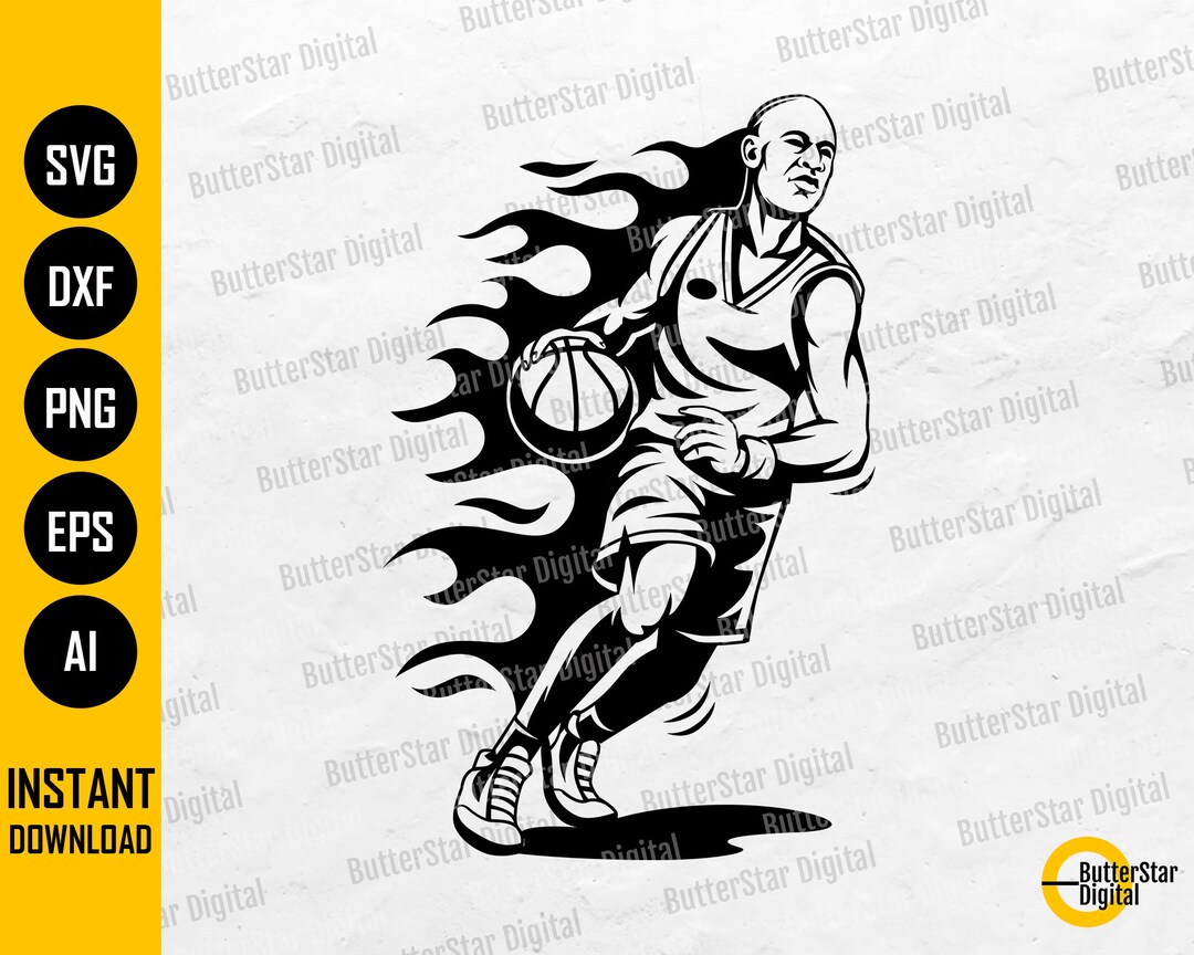 Flaming Basketball Player SVG | Sport Game Dunk Shoot Jam Slam Rebound ...