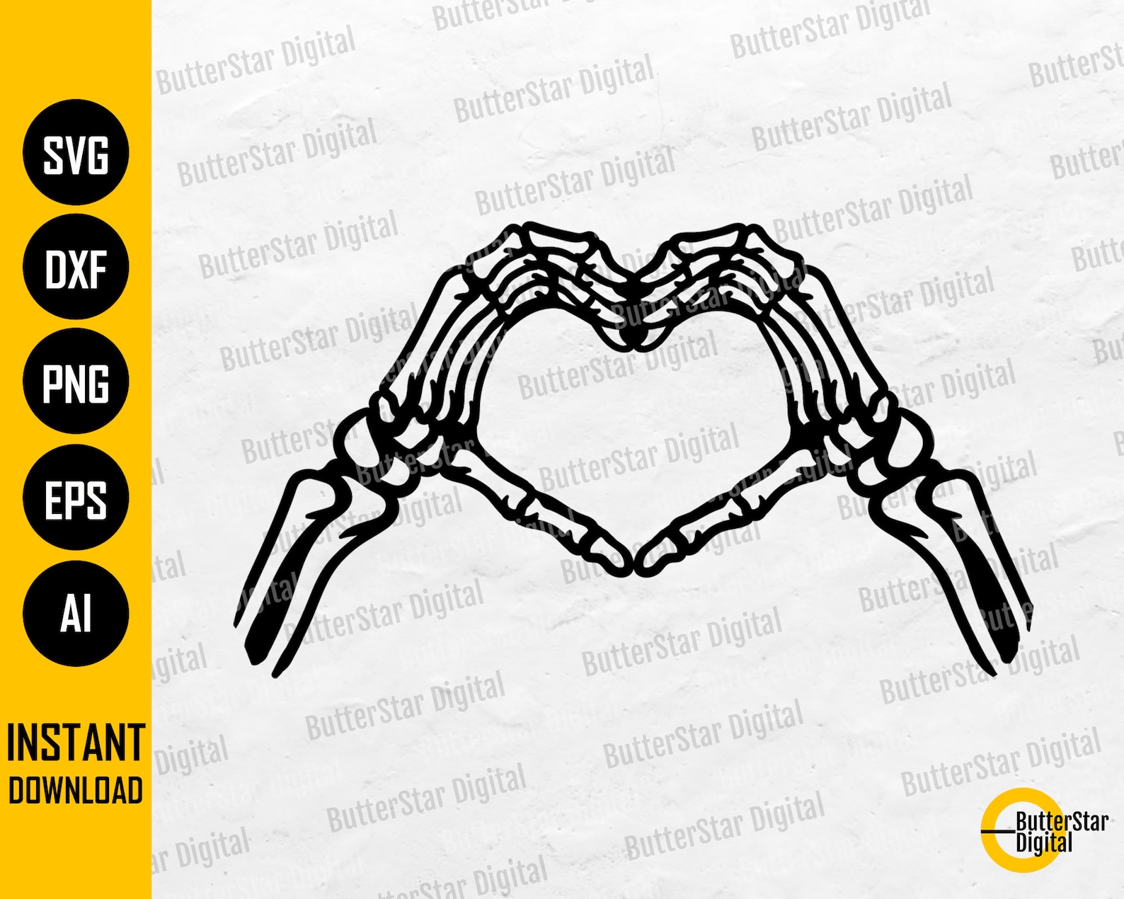 Skeleton Hand Heart Sign SVG Bones Tattoo Decal T-shirt - Etsy