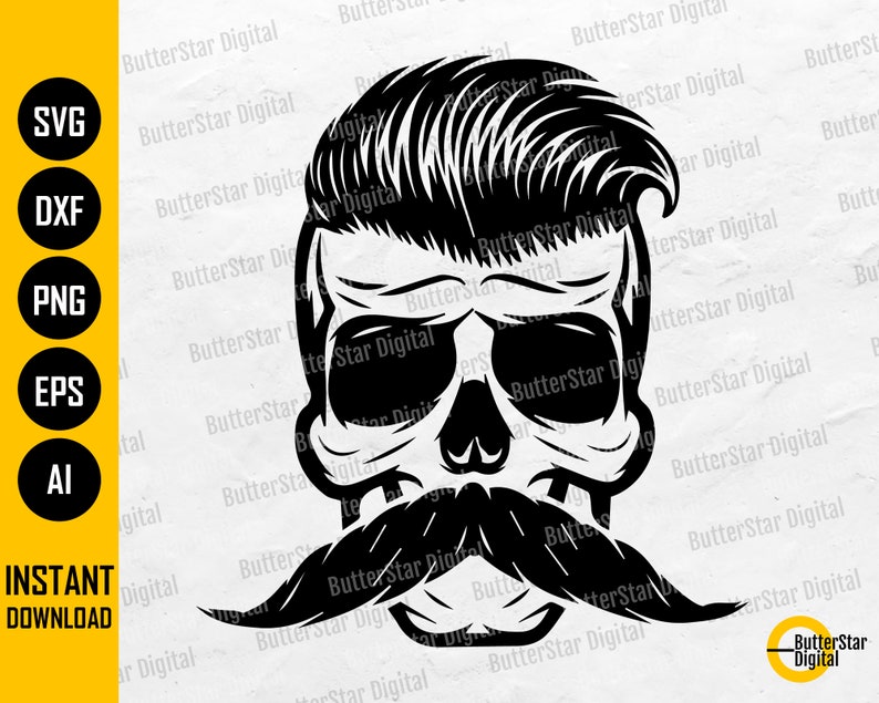 Mustache Skull SVG Skeleton Beard SVG Slick Haircut | Etsy