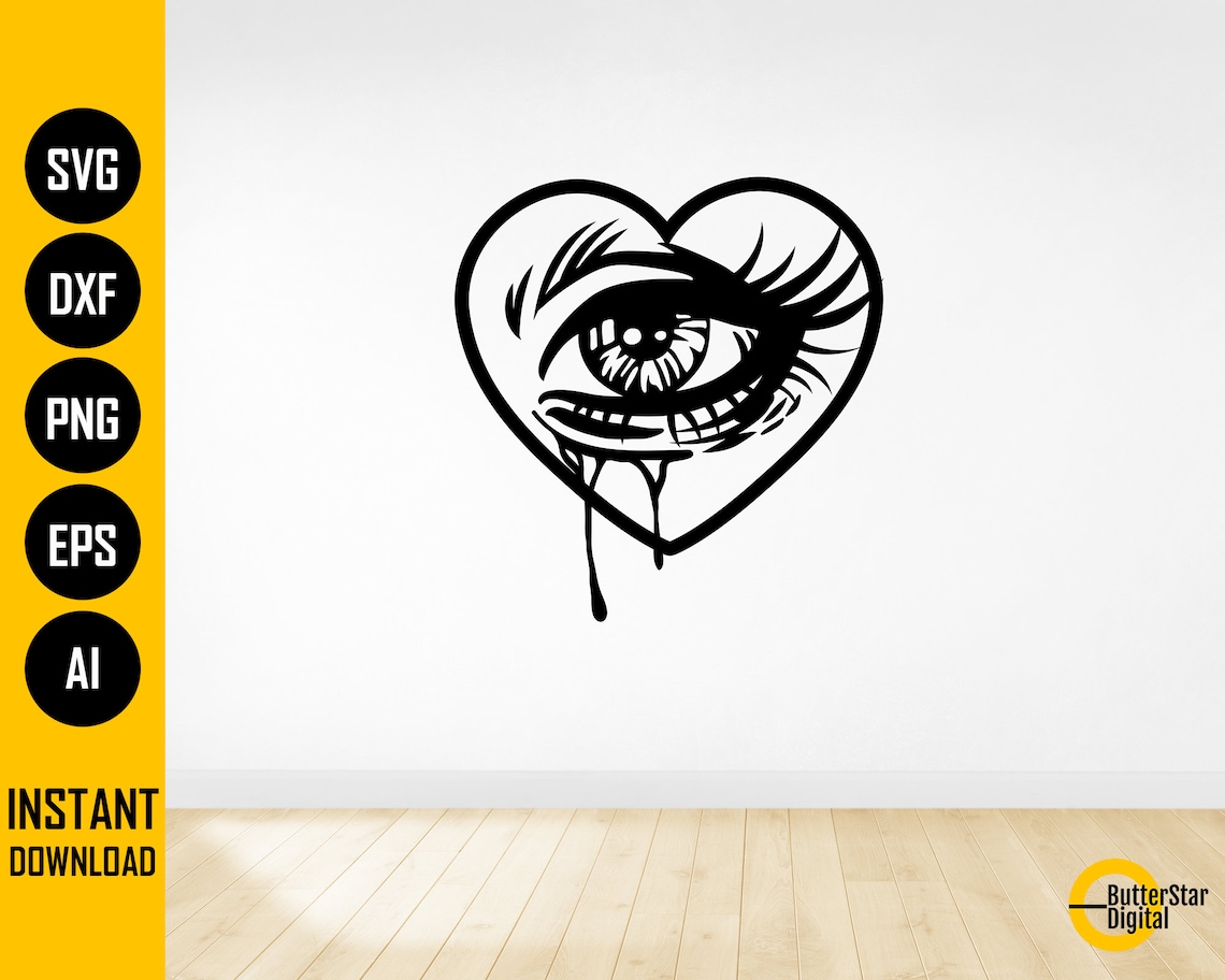Heart With Crying Eye SVG | Heartbreak SVG | Eyelashes Pain Sorrow Hurt ...
