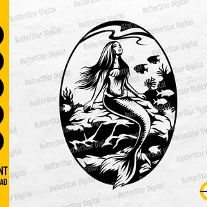 Mermaid Scene SVG | Princess SVG | Cute Beach T-shirt Decals Sticker ...