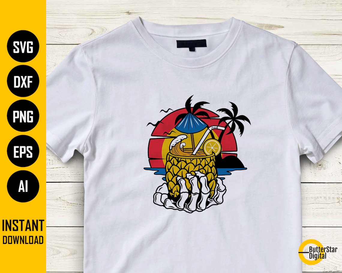 Tropical Skeleton Hand PNG Cocktail SVG Sea Waves Drink - Etsy