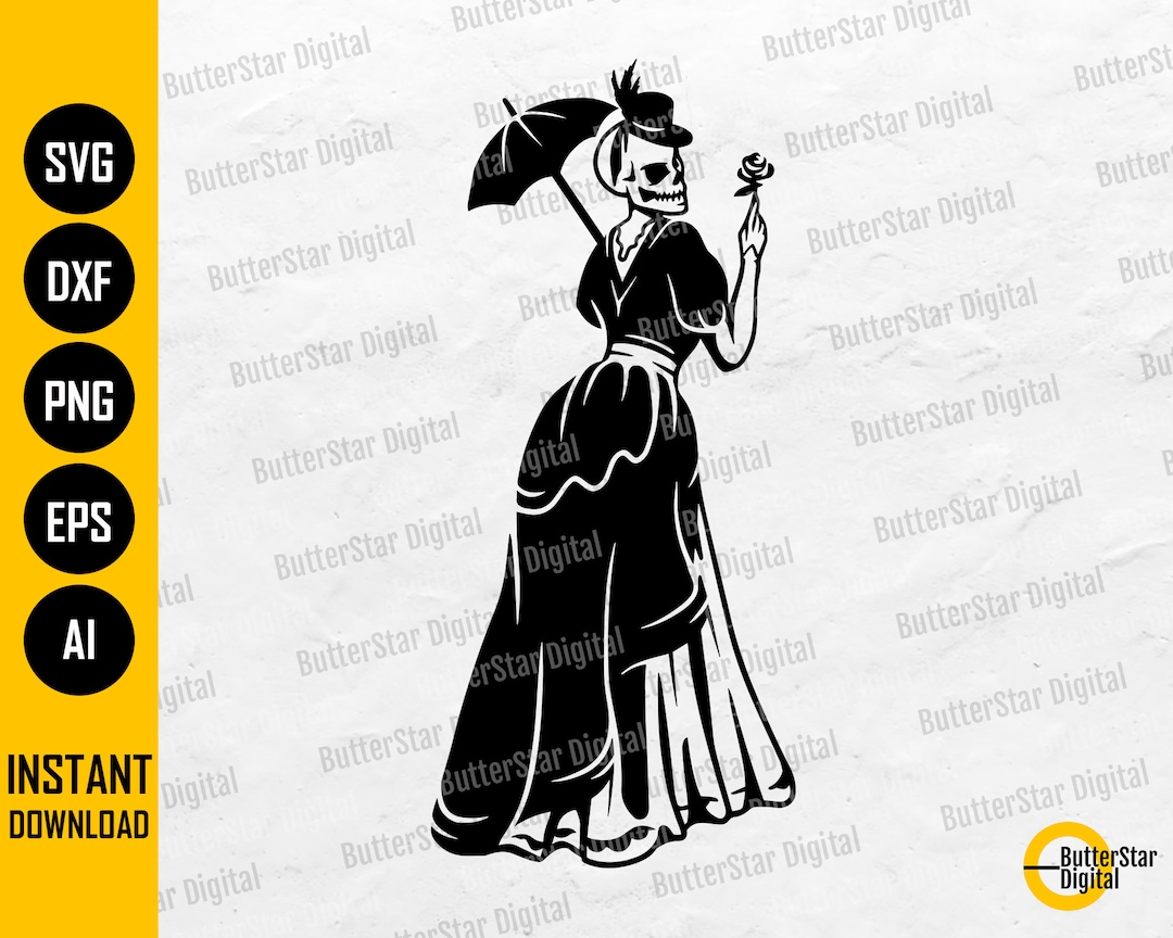 Skeleton Woman With Umbrella & Rose SVG Gothic T-shirt Decal Vinyl ...