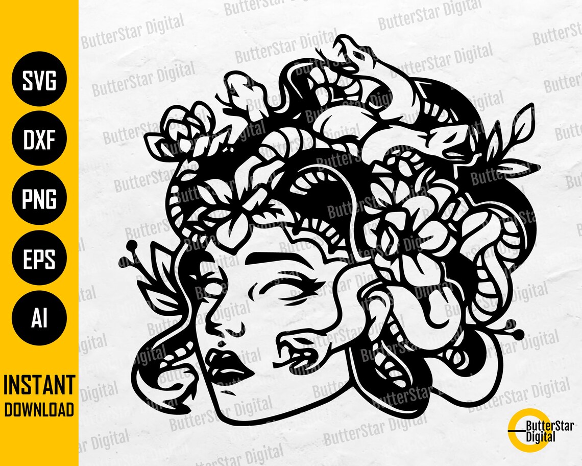 Floral Medusa SVG | Greek Goddess SVG | Myth Legend Gorgo Gorgon Curse ...