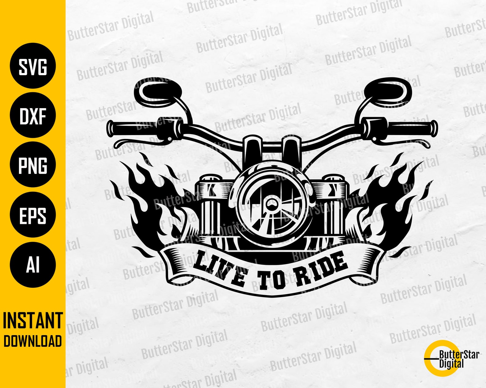 Motorcycle Front Facing Flaming Handlebars SVG | Biker T-shirt Sticker ...