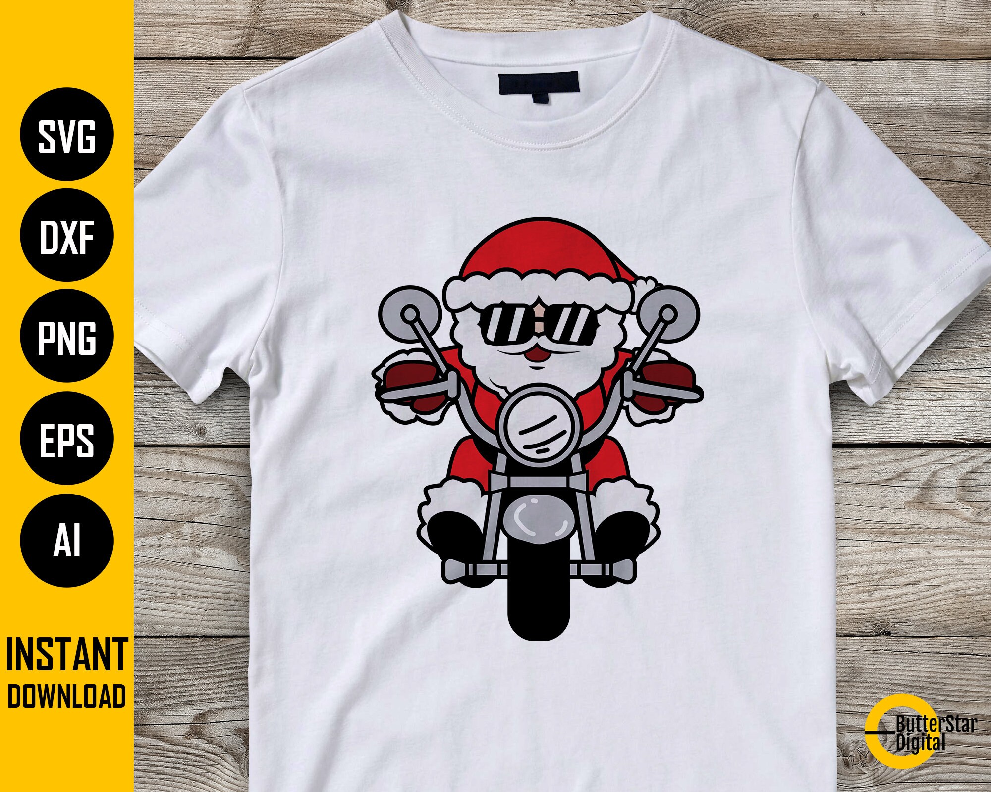 Biker Santa SVG | Cute Funny Christmas SVG | Cool Santa Claus Riding ...