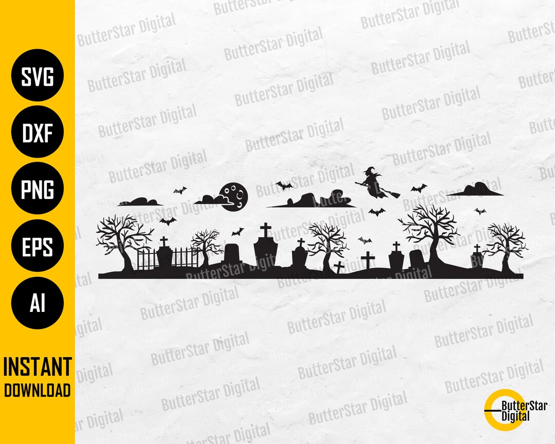 Graveyard SVG | Cemetery SVG | Halloween Wall Art Decal Sticker Decor ...