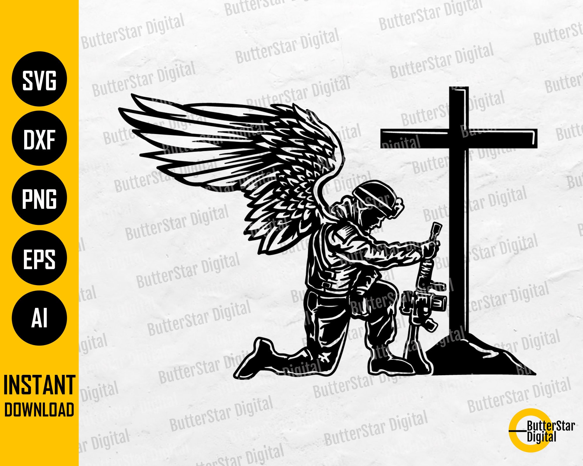 Angel Soldier Kneeling at Cross SVG Army SVG Dog Tag Rifle - Etsy Ireland