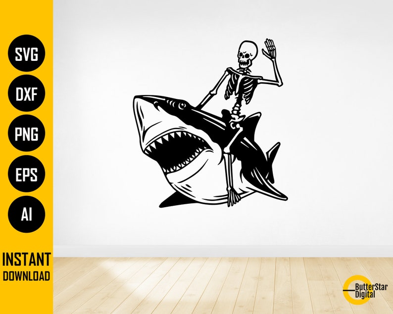 Skeleton Riding Shark SVG Cute Funny Ocean Sticker Decal - Etsy