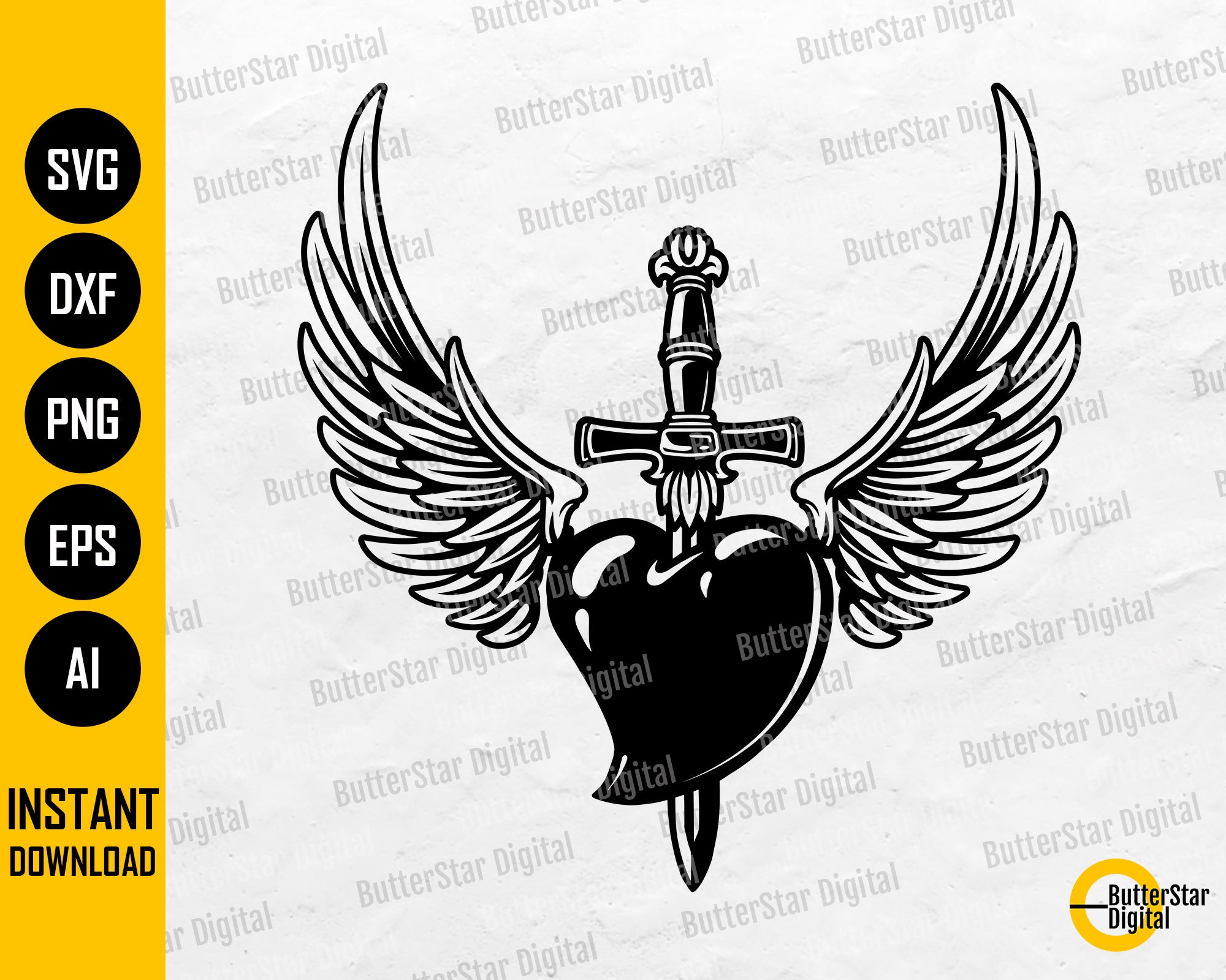 Heart With Dagger And Wings