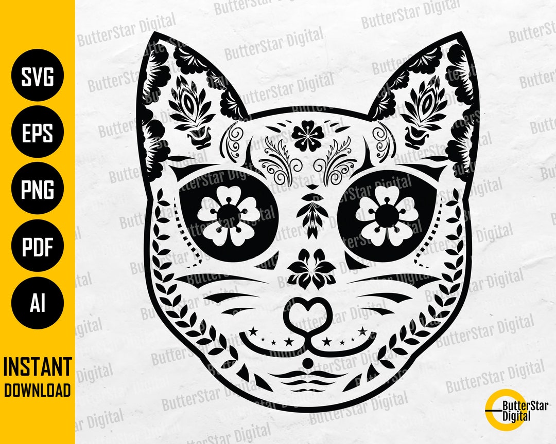 Sugar Skull Cat SVG | Day of the Dead | Dia De Los Muertos Skull ...