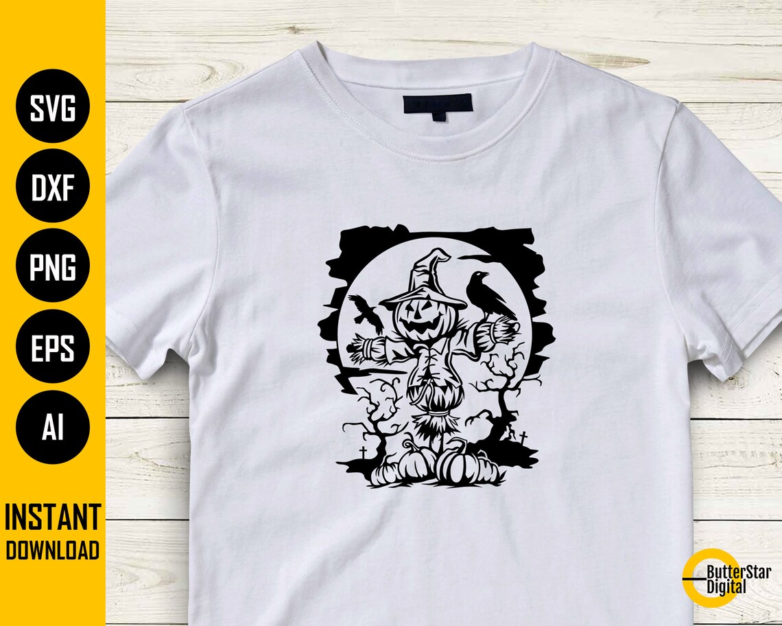 Scarecrow SVG | Halloween Scene SVG | Spooky T-shirt Wall Art Decals ...