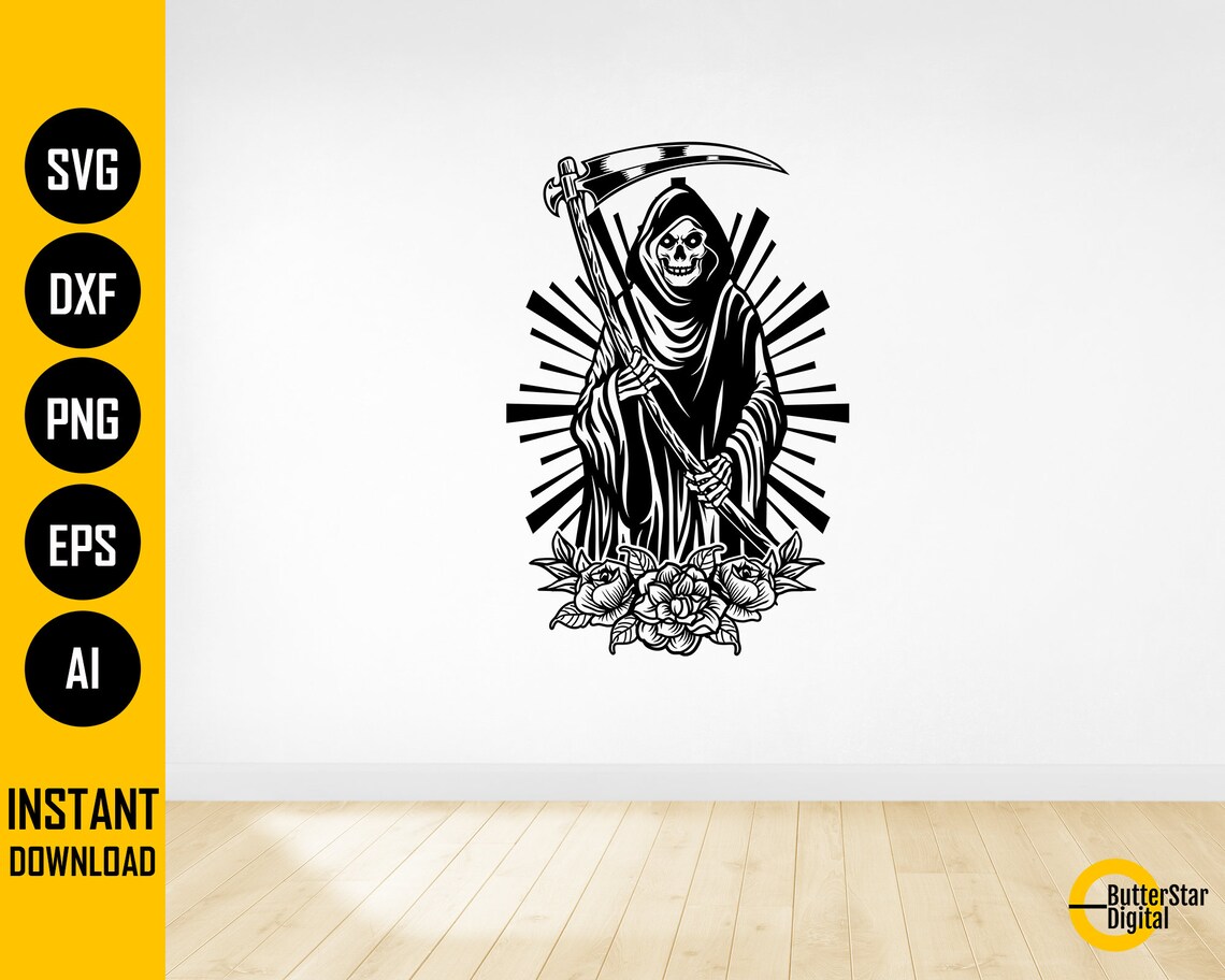 Floral Grim Reaper SVG | Death SVG | Devil Demon Hell Grave Scythe Soul ...