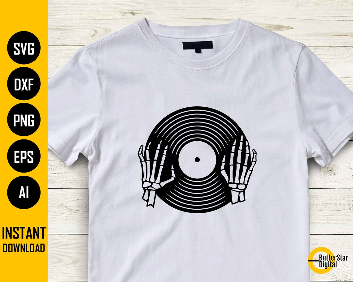 Vinyl Record With Skeleton Hands SVG | Mix Disc Scratch Rave Dance ...