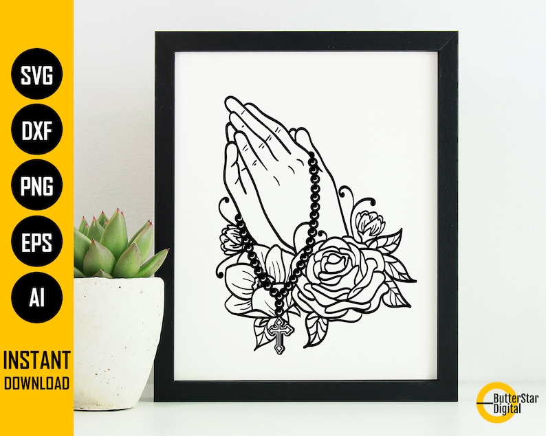 Floral orando manos con rosario SVG / Christian SVG / Oración - Etsy España