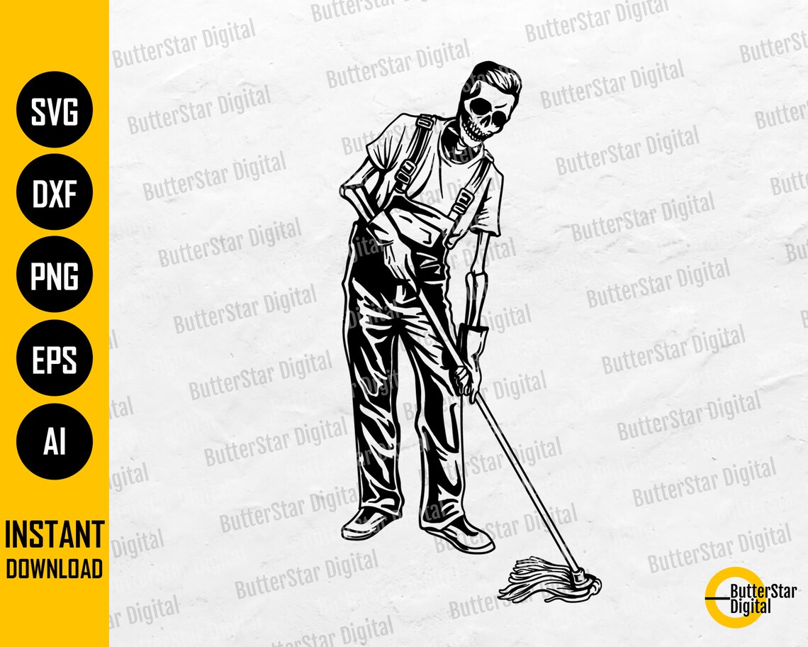 Janitor Skeleton SVG Custodian SVG Cleaner SVG Cleaning | Etsy