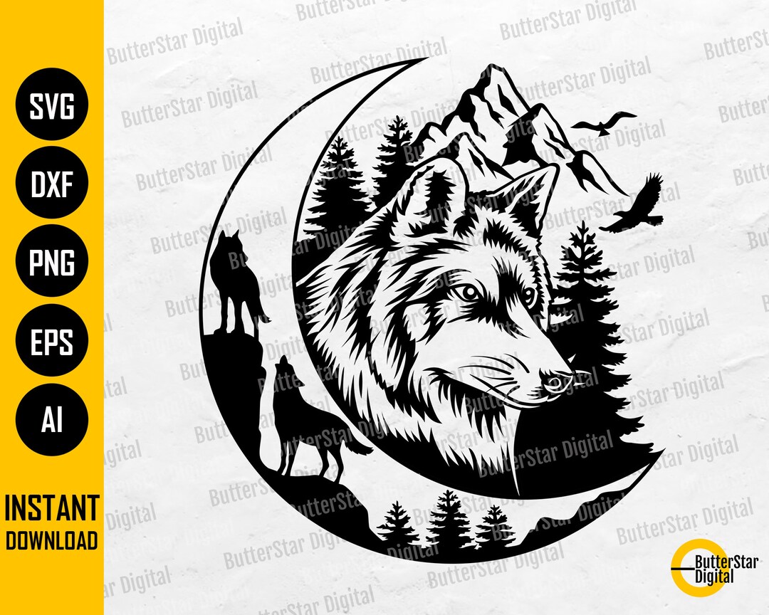 Wolf Moon SVG | Wolfpack SVG | Wild Mountain Animal T-shirt Decals ...