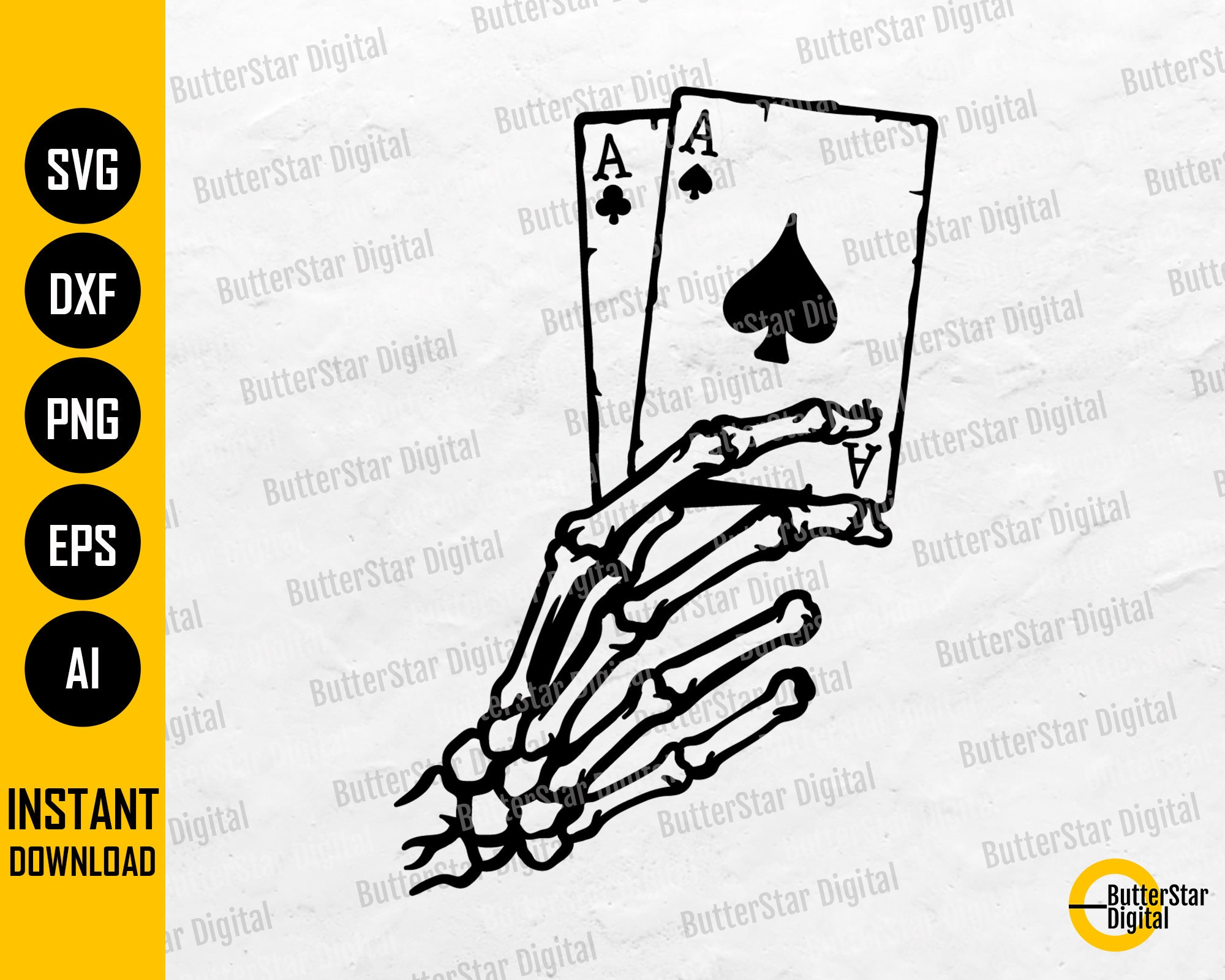 Skeleton Hand With Pocket Aces SVG | Playing Cards Decal T-shirt Tattoo ...