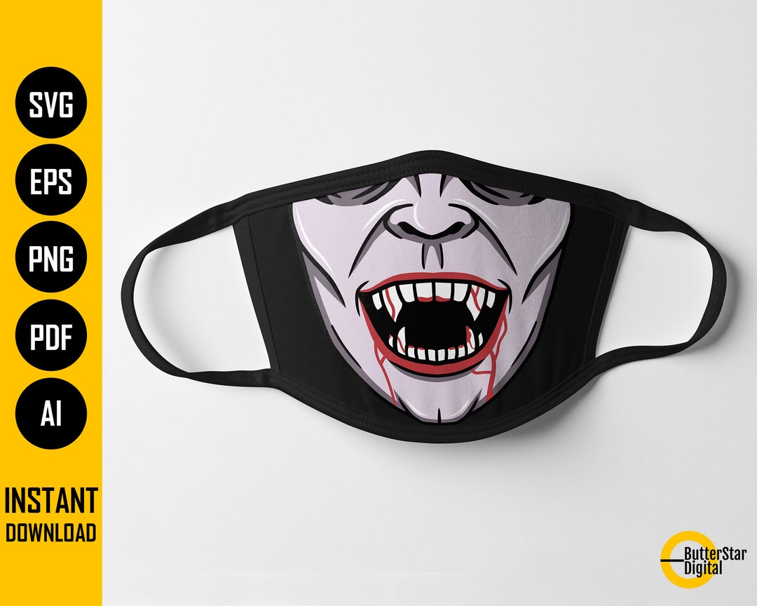 Vampire Fangs Face Mask SVG | Monster Facemask | Horror Mouth Cover ...