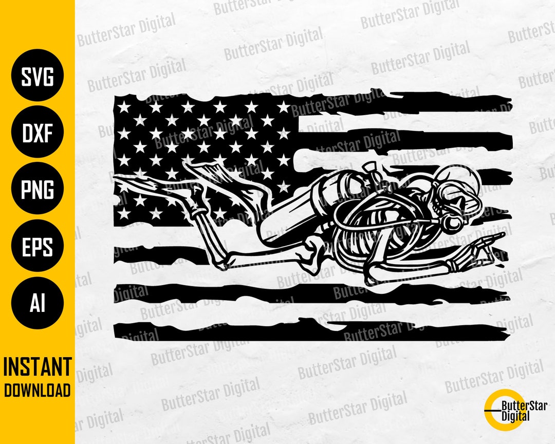 US Scuba Diver Skeleton SVG | Diving SVG | Underwater Svg | Dive Deep ...