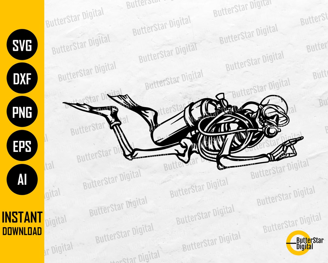 Skeleton Scuba Diver SVG | Oxygen Tank SVG | Diving T-shirt Decal Vinyl ...