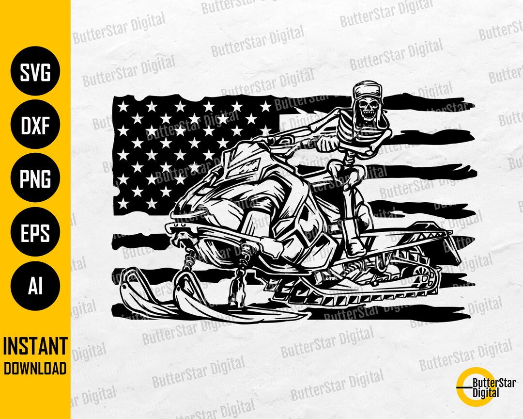 US Skeleton Snowmobiler SVG Winter Sports Illustration Drawing Decal ...
