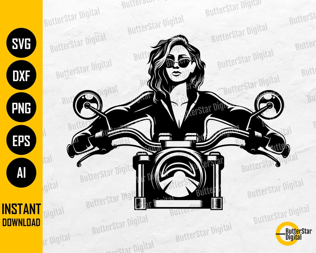 Biker Woman SVG | Girl Riding Motorcycle SVG | Motorbike Bike Road Ride ...