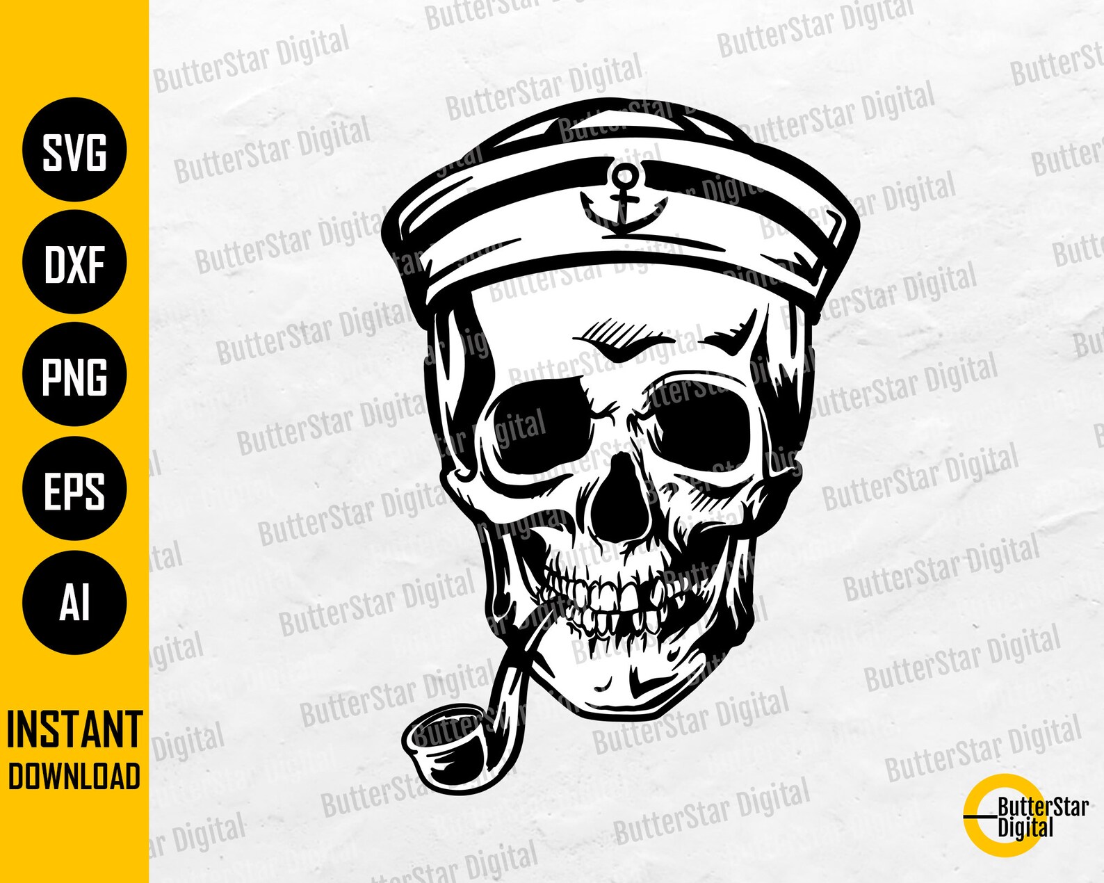Sailor Skull With Pipe SVG Sailing SVG First Mate Navy - Etsy
