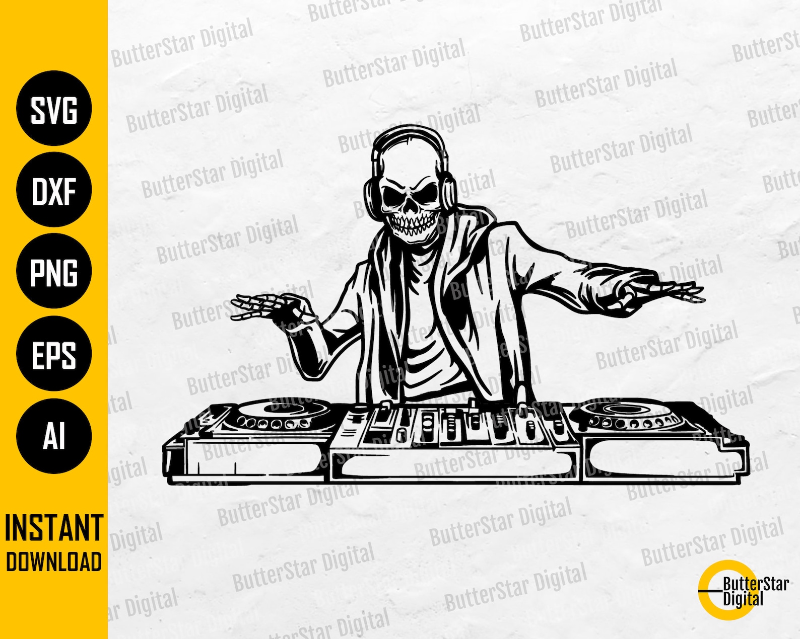 Skeleton DJ SVG Party SVG Music Fest Headset Turntable Mixer Disc ...