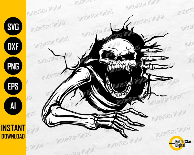 Skeleton Coming Out of Wall SVG | Horror SVG | Gothic Decal Wall Art ...