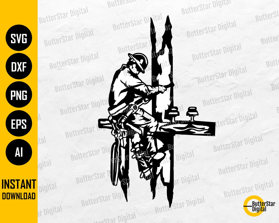 Lineman on Pole SVG Line Man SVG Power Lines SVG Cricut - Etsy