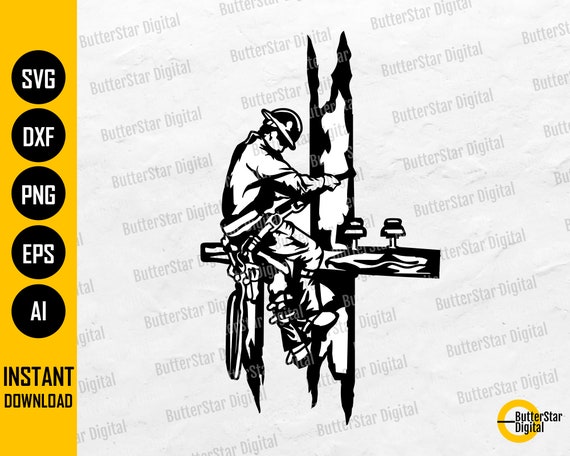 Lineman on Pole SVG Line Man SVG Power Lines SVG Cricut - Etsy