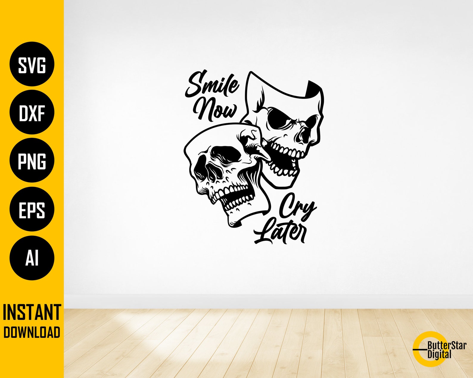 Smile Now Cry Later SVG | Skull Mask SVG | Evil Laugh Happy Sad Tattoo ...