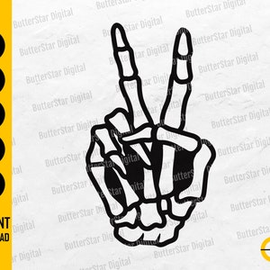 Skeleton Peace Hand Sign SVG | Bones Tattoo Decal T-shirt Vinyl Stencil ...