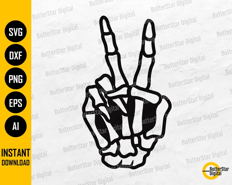 Skeleton Peace Hand Sign SVG Bones Tattoo Decal T-shirt - Etsy