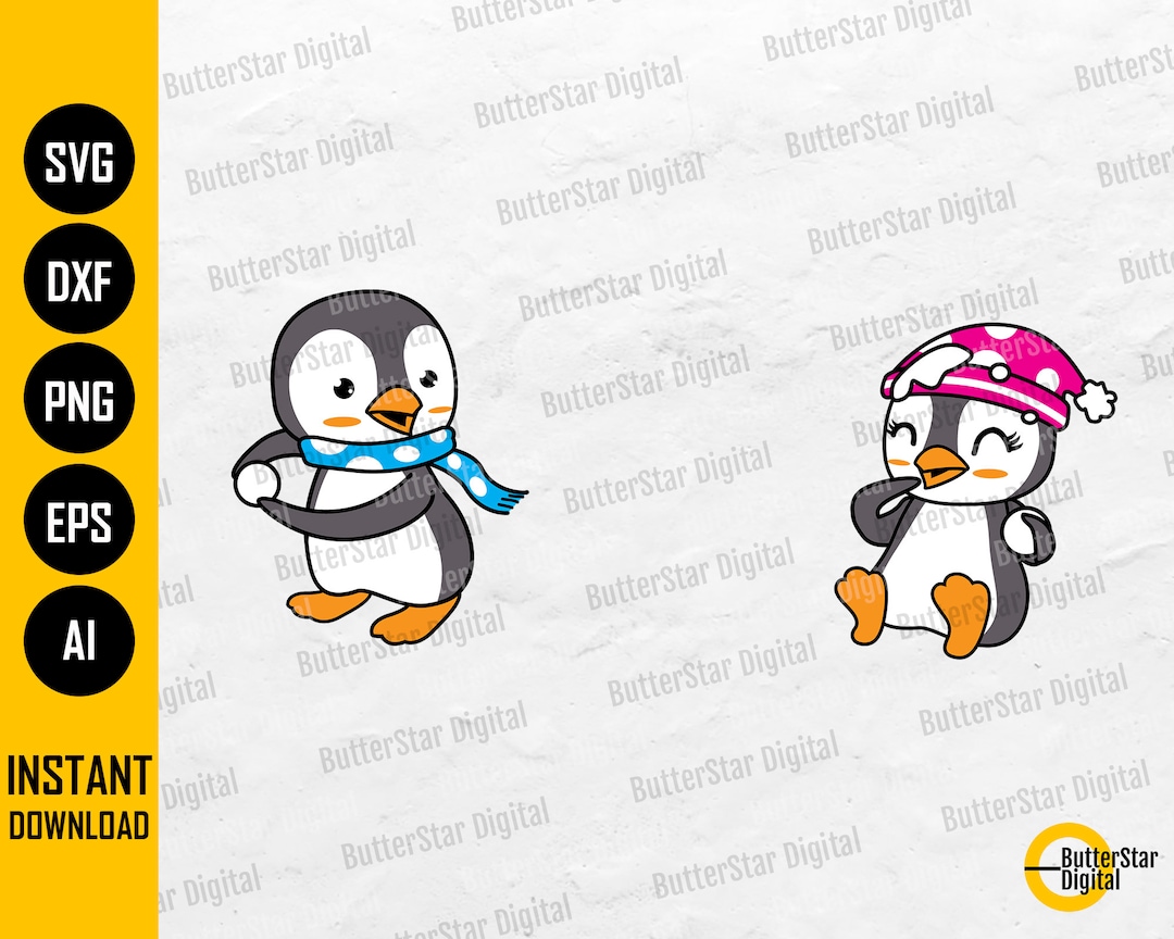 Snowball Fight Penguins PNG | Cute Winter SVG | Animal Shirt Gift Decal ...