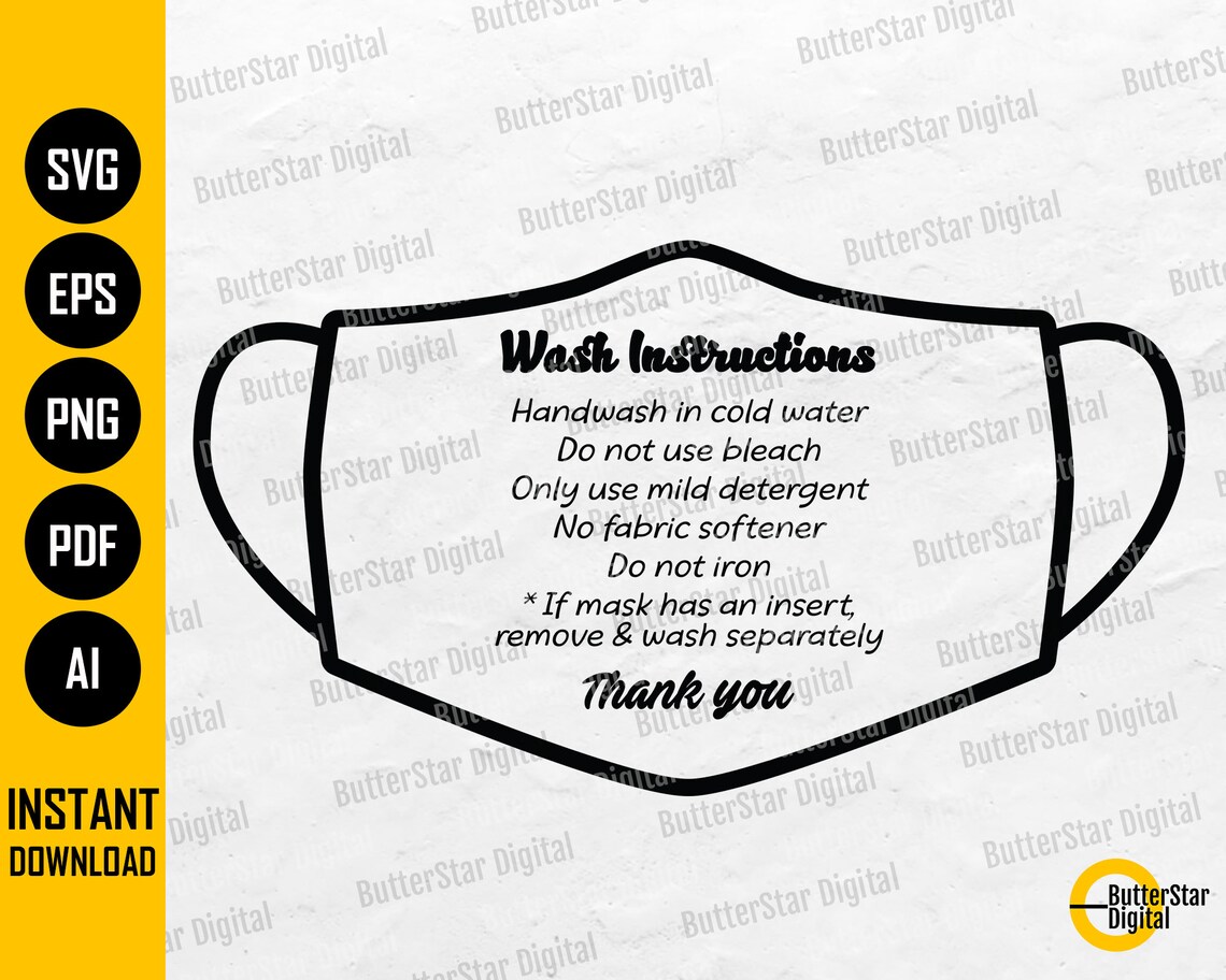 Face Mask Care Tag SVG Printable Facemask Instruction Card | Etsy