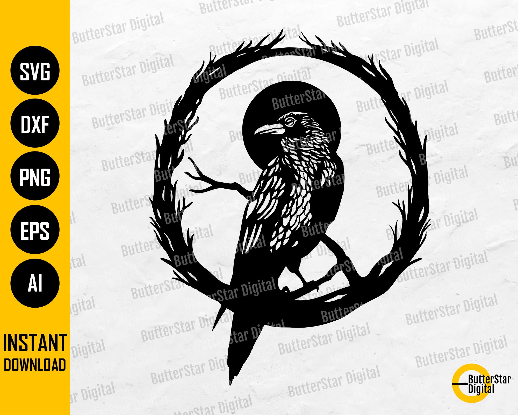 Gothic Crow SVG | Raven SVG | Halloween Shirt Tattoo Decal Wall Art ...