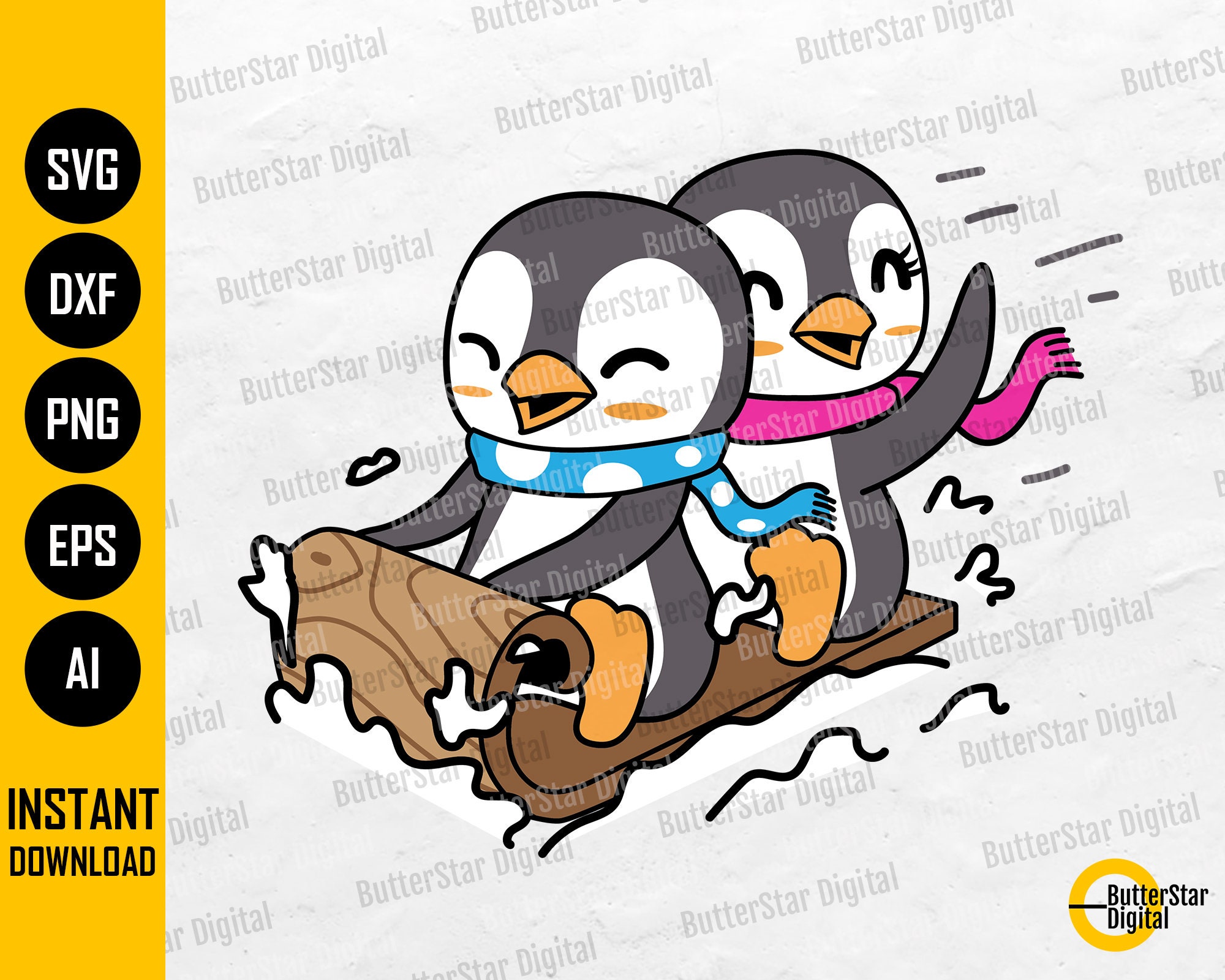 Penguin Sledding Clip Art