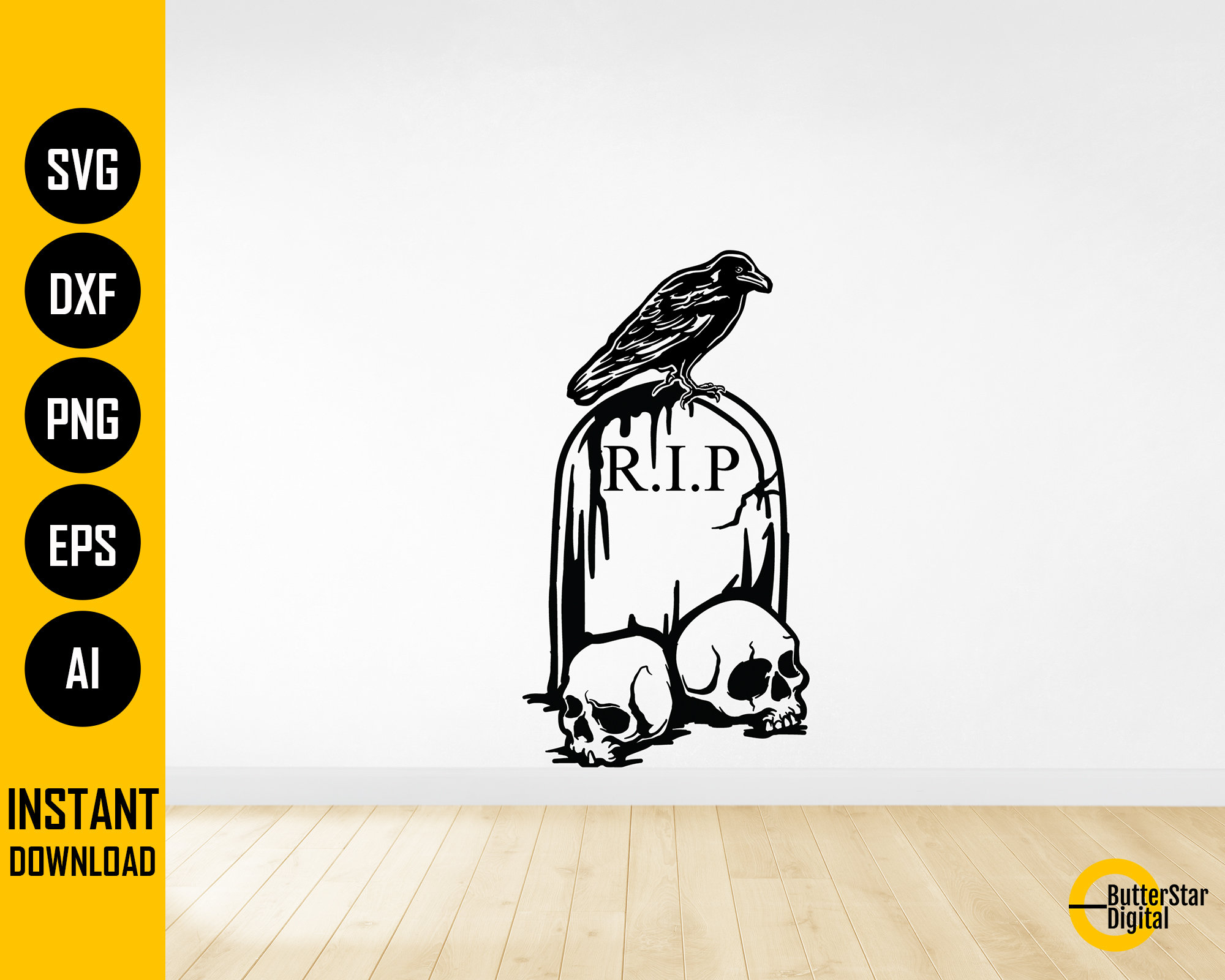 Tombstone With Crow and Skulls SVG Death SVG Gothic Decal - Etsy