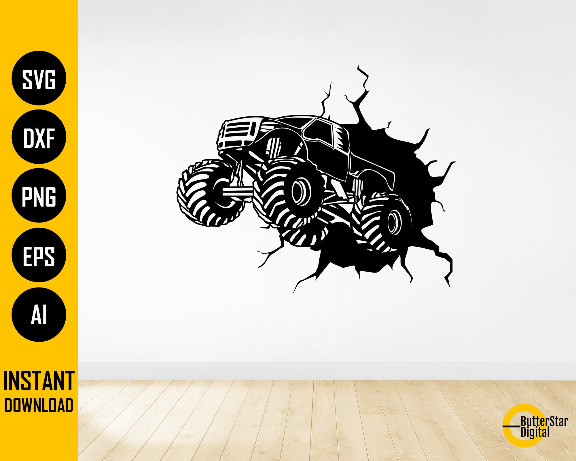 Crashing Monster Truck SVG | Muscle Car SVG | Car Decals Wall Art Shirt ...