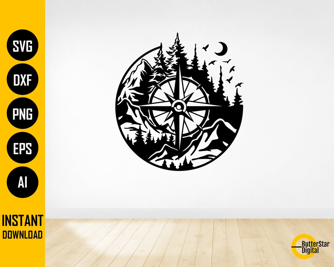 Mountain Compass SVG | Map SVG | Lost Hike Hiking Nature Traveler Wild ...