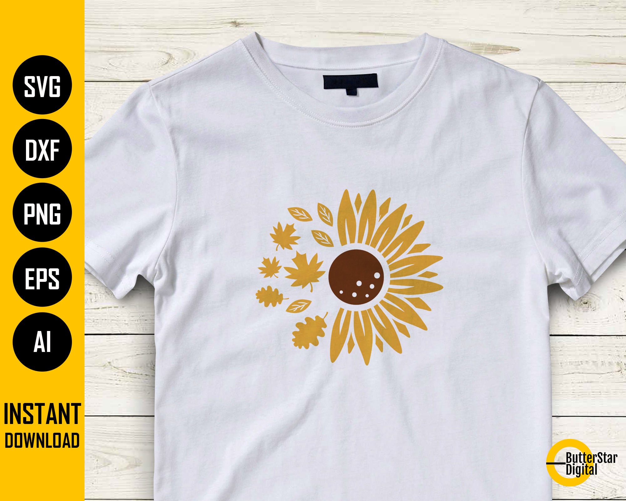 Autumn Sunflower SVG Fall Leaves SVG Floral T-shirt Decal - Etsy