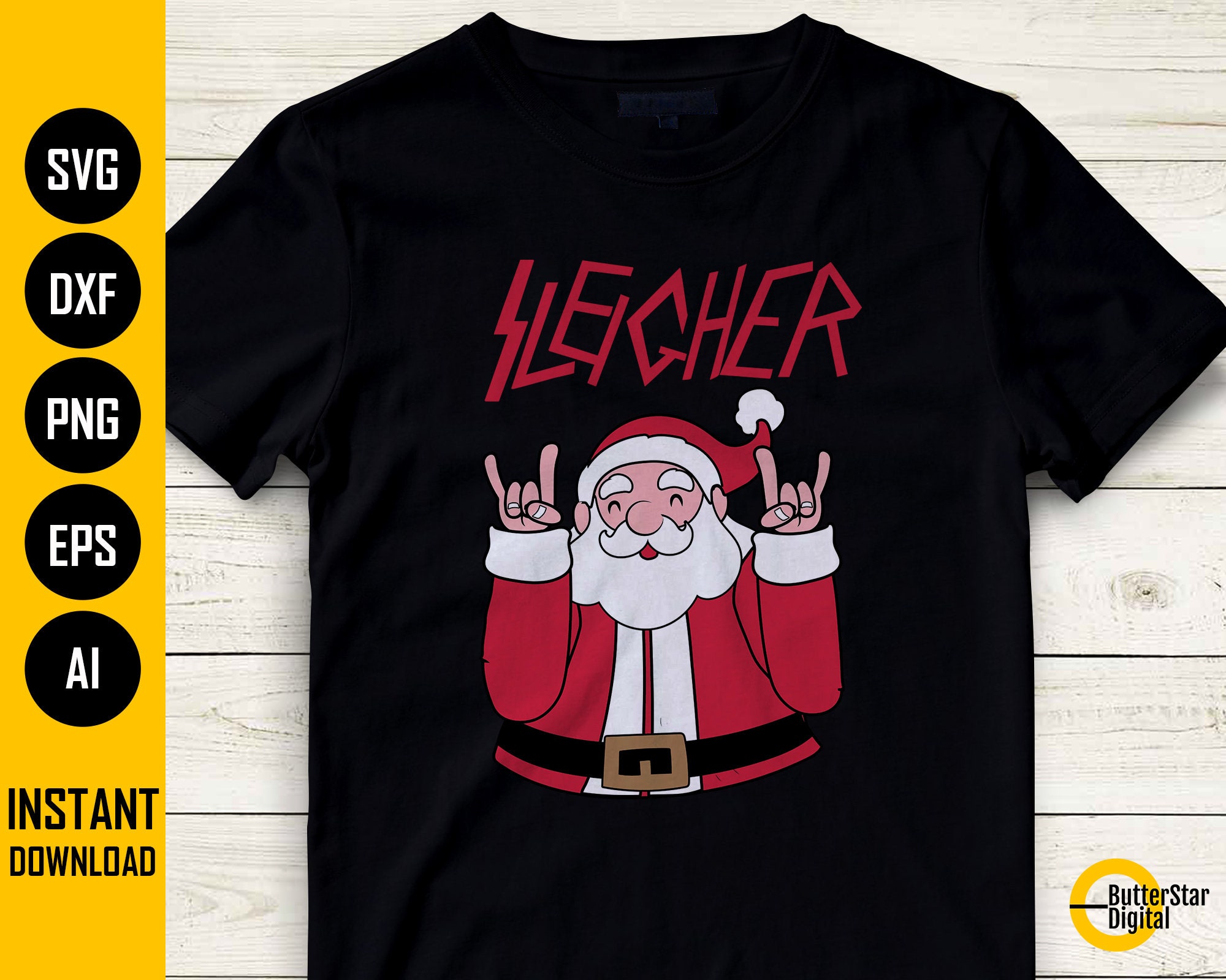 Sleigher SVG | Funny Santa Claus | Rock and Roll | Christmas Gift Shirt ...