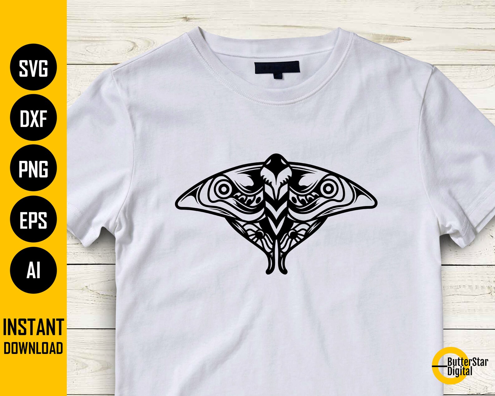 Moth SVG File | Insect Vinyl Stencil Graphics Drawing Illustration ...