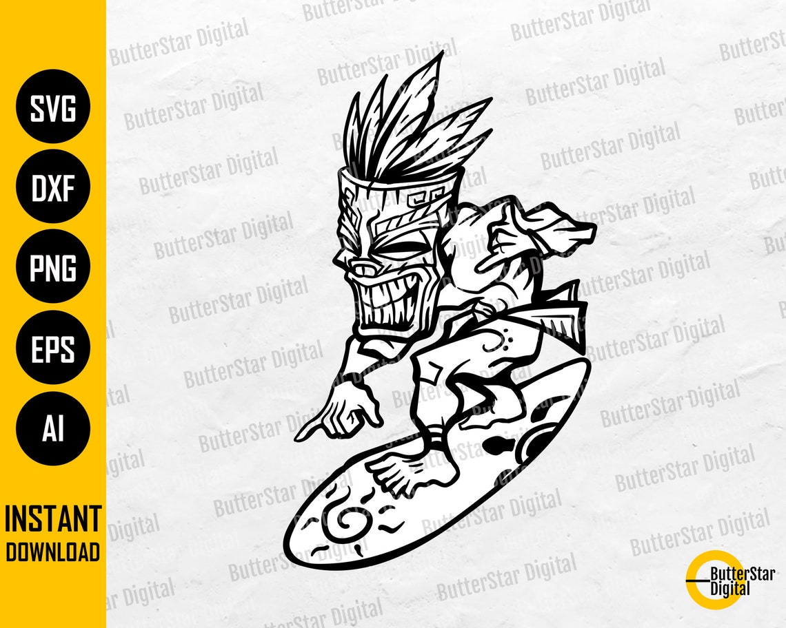 Tiki Man Surfing SVG | Tiki SVG | Surf Waves Fun Hawaiian Sea Ocean ...