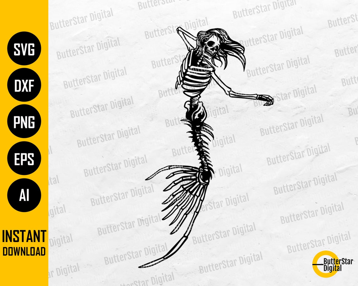 Mermaid Skeleton SVG Gothic Mermaid SVG Sea Monster SVG - Etsy
