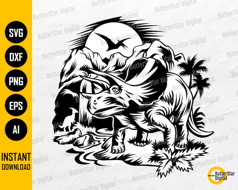 Triceratops Scene SVG Dinosaurs SVG Dino Jurassic - Etsy