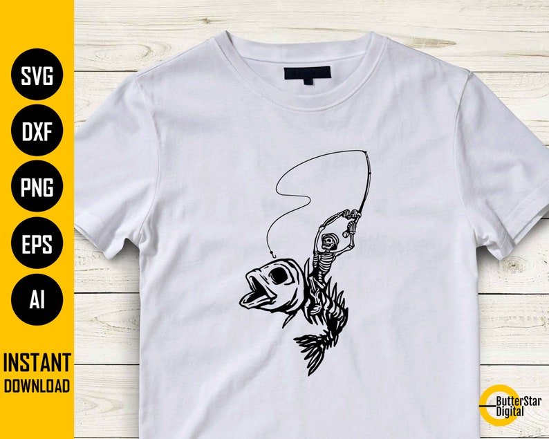 Fisherman Riding Fish Skeleton SVG | Funny Fishing SVG T-shirt Gift ...