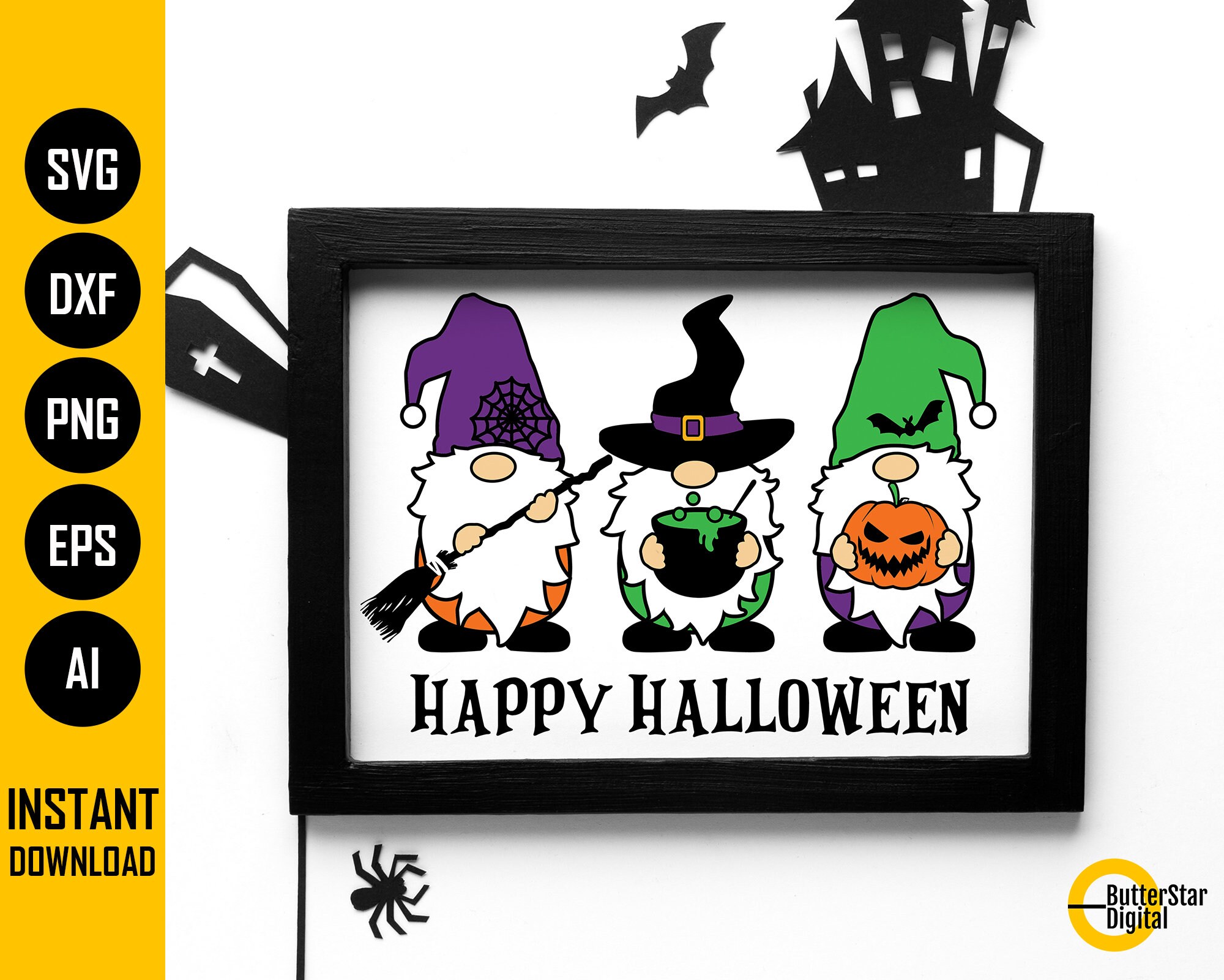 Happy Halloween Gnomes SVG | Fall Sign SVG | Cute Gnome With Broom ...